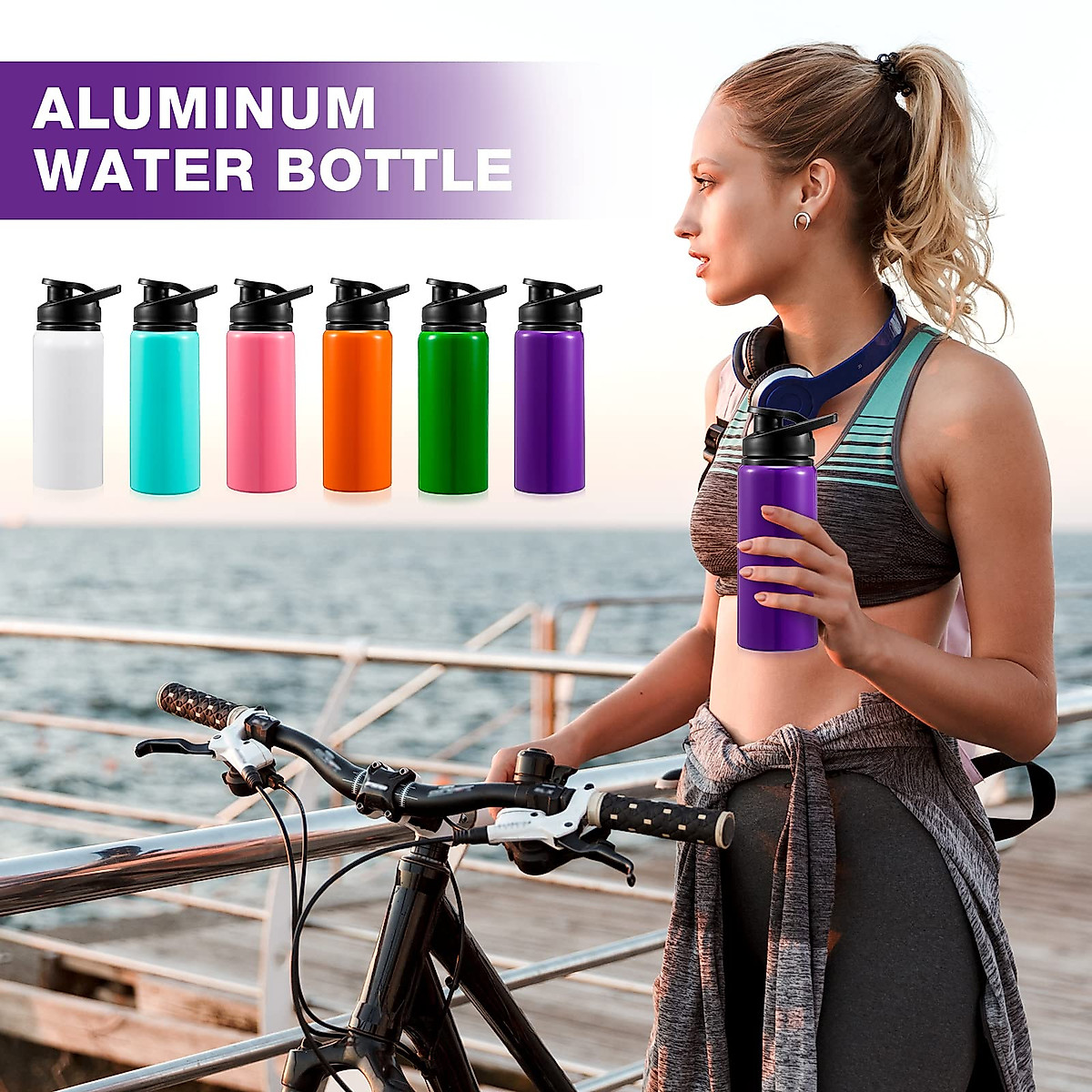 Gandeer 10 Pcs Aluminum Water Bottle 17 Oz Reusable Bike Snap Lid Metal Water Bottle Lightweight Portable Sports Leak Proof Gym for Travel Camping Hiking (Vivid Color)