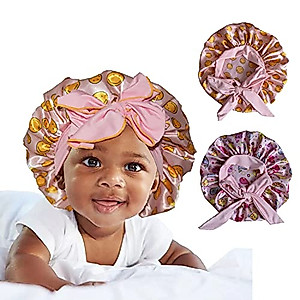 2pcs Pack Baby Bonnet Kids Bonnet Infant Satin Silk Hair Bonnets For Girls Boys Toddler newborn infants with tie band bow 6-12 months