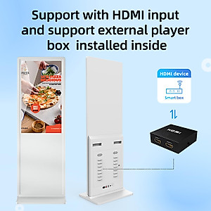 QIXZOCV 43 Inch Digital Signage Touchscreen Kiosk LCD Screen Indoor Floor Standing Advertising Display Totem Interactive Monitor Android System with Auto Media Player-White