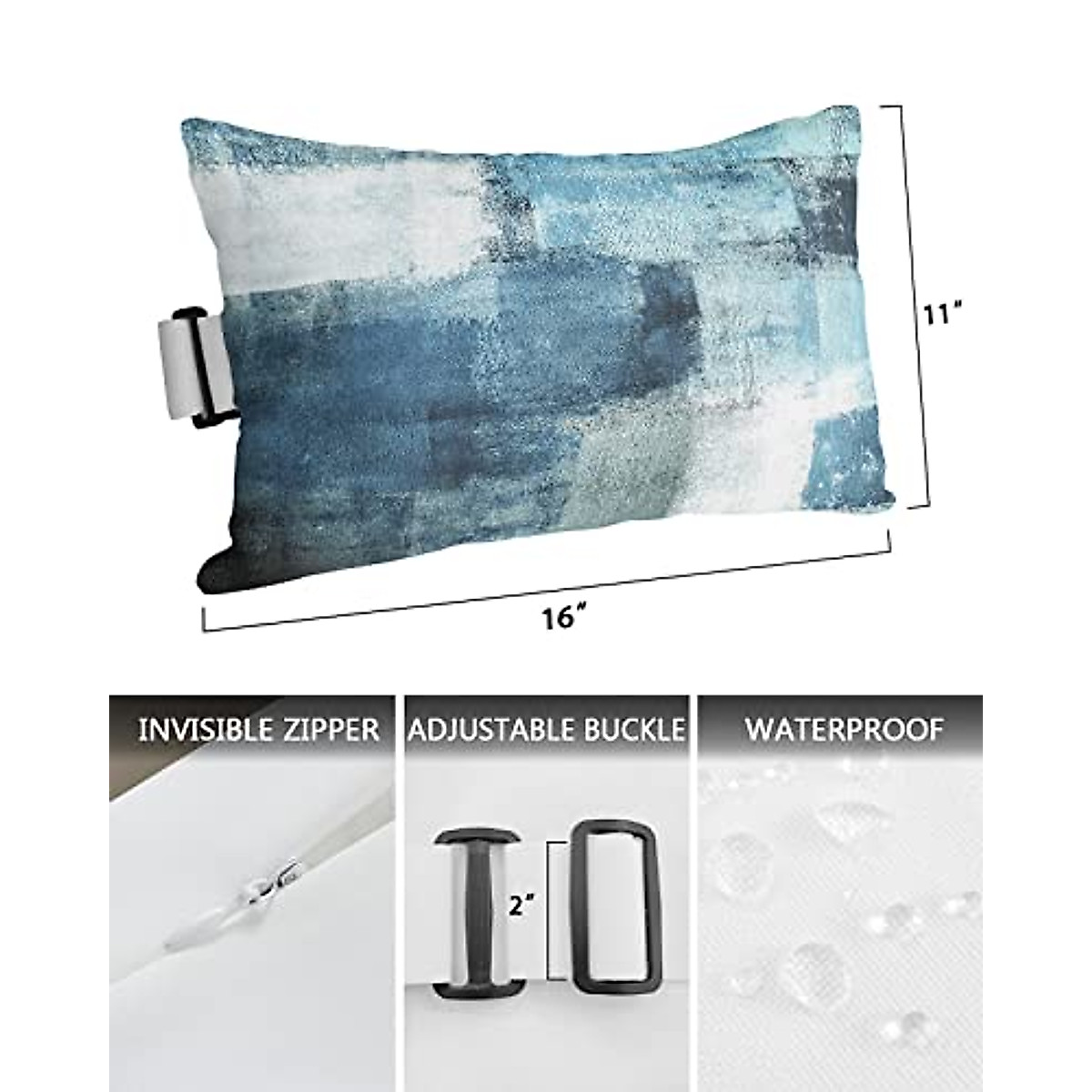 Recliner Head Pillow Ledge Loungers Chair Pillows with Insert Abstract Geometric Oil Painting Graffiti Blue Lumbar Pillow with Adjustable Strap Outdoor Waterproof Patio Pillows for Beach Pool, 2 PCS