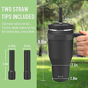 Zukro 40 oz Tumbler with Handle and Straw Lid， Leak Proof Vacuum Insulated Stainless Steel Water Bottle, Fit in Cup Holder, No Sweat, Keeps Drinks Cold 24 Hours, BPA Free, Dishwasher Safe - Black