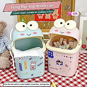 Benshukam Mini Frog Desktop Trash Can Cute Small Trash Can with Lid Flip Trash Can for Bathrooms, Kitchens, Offices, Waste Basket for Dressing Table(Pink)