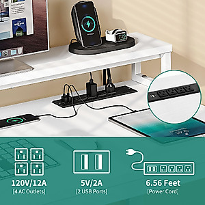 YITAHOME L Shaped Desk with Drawers, 55" Corner Computer Desk with Power Outlets, L-Shaped Desk with LED Lights & File Cabinet for Home Office, White