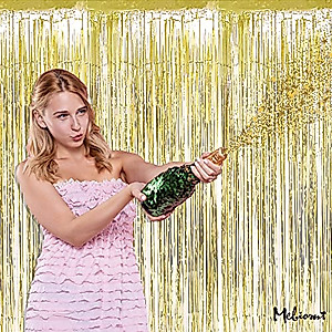 4 Pack Light Gold Fringe Curtain Backdrop, 3.2Ft x 9.8Ft Metallic Tinsel Foil Fringe Streamers Background for Photo Booth Birthday Wedding Baby Shower Carnival Easter Mother’s Day Party Decorations
