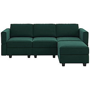 Belffin Convertible Sectional Sofa with Chaise Velvet L Shaped Sofa Couch Modular Sectional Sofa with Storage Green