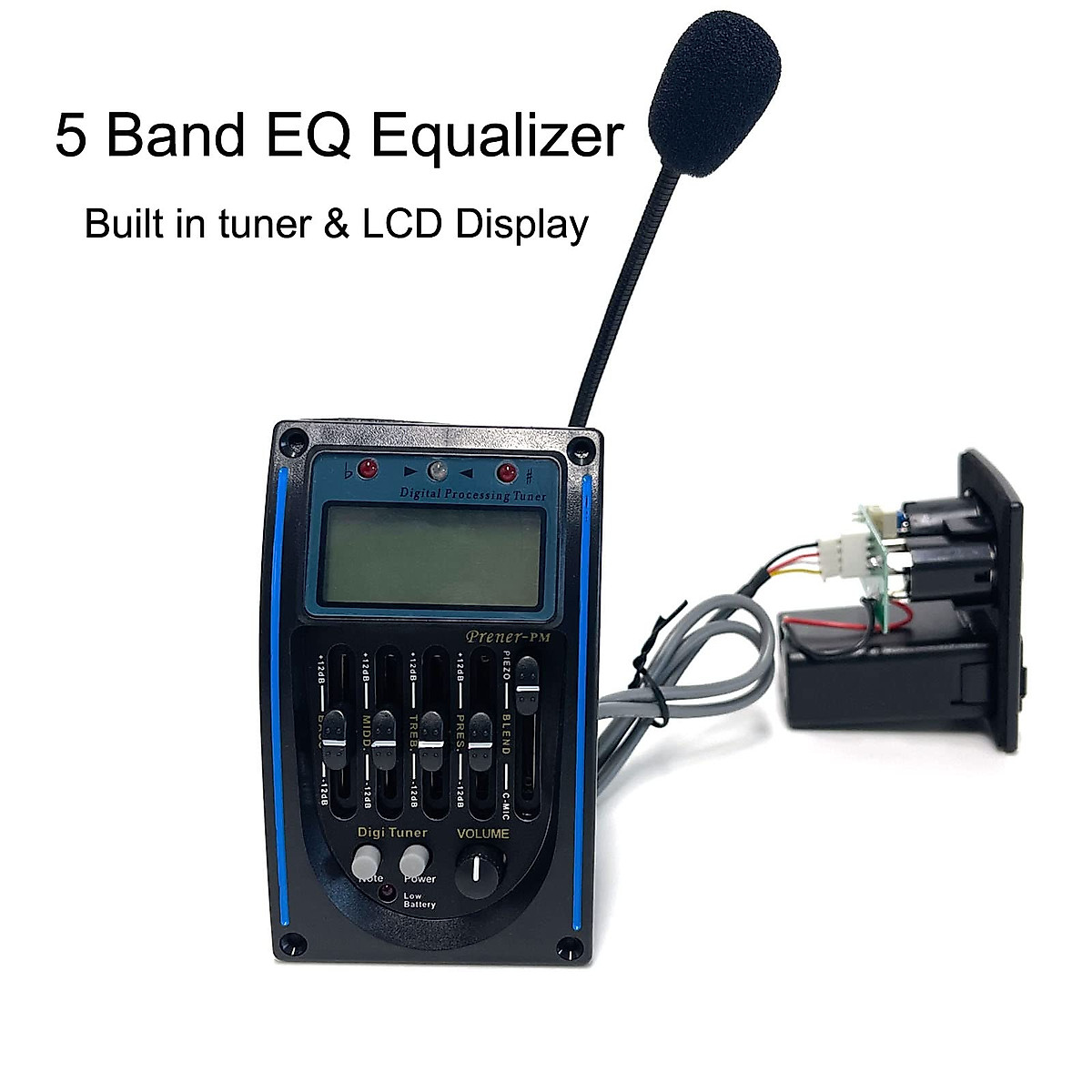 Acoustic Guitar Pickup,5 Band EQ Equalizer Guitar Preamp Piezo Pickup Tuner with Mic LCD Display