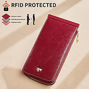 FOXLOVER Multi Credit Card Holder for Women RFID Blocking Ladies Leather Wallet with Zipper Pocket