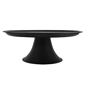 AuldHome Rustic Black Cake Stand, Farmhouse Enamelware Round Pedestal Cake Stand, Distressed Vintage Style
