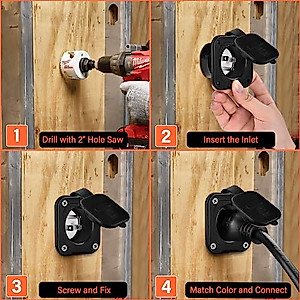 WELLUCK 15 Amp Flanged Inlet 125V, NEMA 5-15 RV Shore Power Inlet Plug w/Waterproof and Back Cover, 2 Pole 3-Wire AC Port Plug, Generator Male Receptacle for Marine Boat RV Shed Electrical Extension