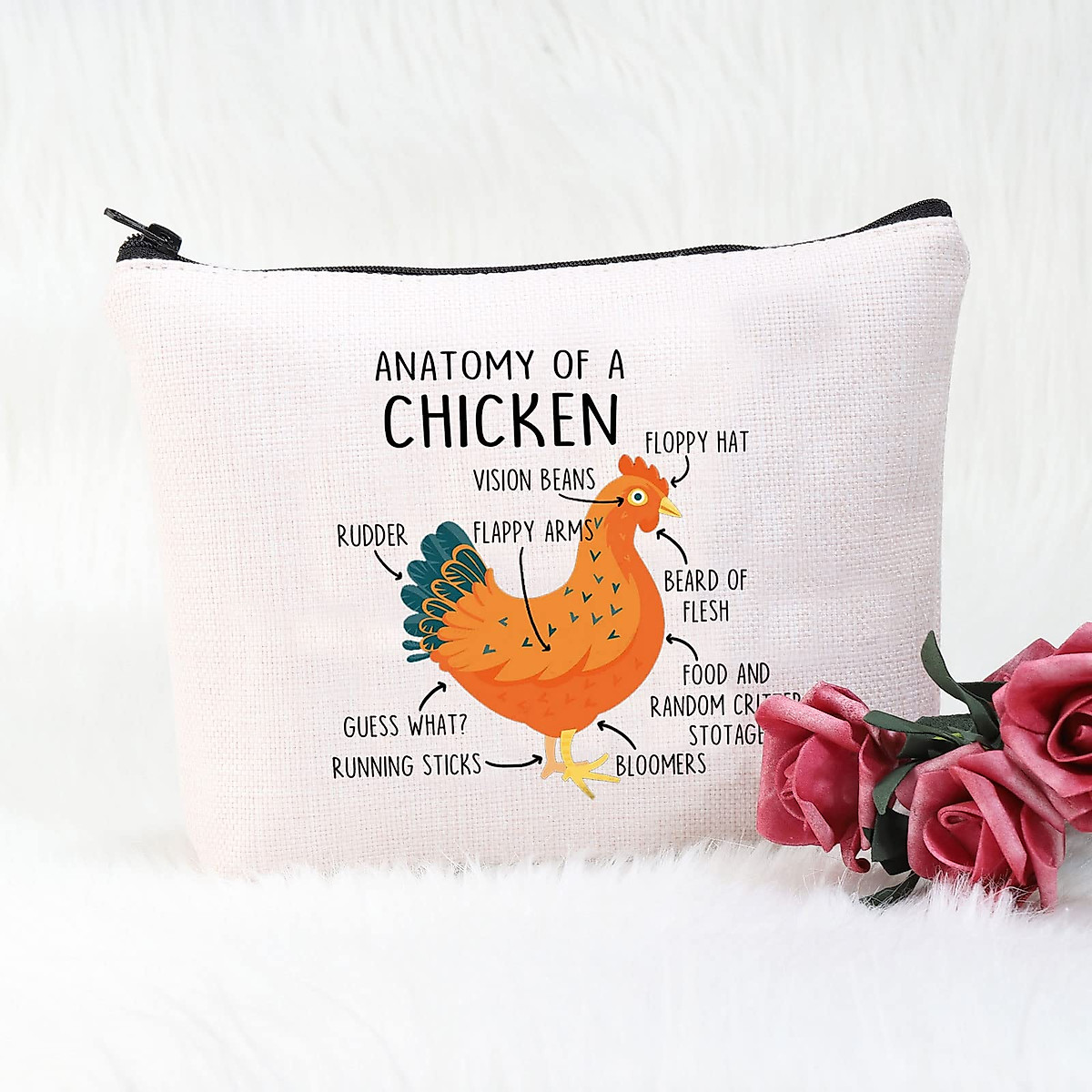 POFULL Chicken Lovers Gift Country Farm Women Girl Anatomy of a Chicken Cosmetic Bag Poultry Lover Gift (Anatomy of a Chicken bag)
