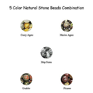 200pcs 8mm Stone Beads Kit Round Loose Gemstone Crazy Agate Marine Agate Map Stone Unakite Picasso for Bracelet Necklace Earrings Jewelry Making