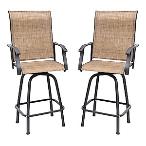 Homall Bar Stools Set of 2 Textile Outdoor Bar Chairs Bar Height 360 Rotating Patio Chairs for Bistro, Lawn, Garden, Backyard
