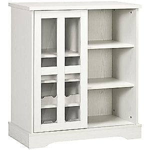 HOMCOM Coffee Bar Cabinet, 36" Sideboard Buffet Cabinet with Sliding Door, Wine Cabinet with Storage, White