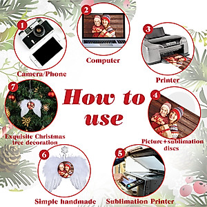 Huwena Christmas White Angel Wings Ornament Angel Feather Wings with Round Sublimation Blank Pendants Hanging Acrylic Snowflake Crystal Ornaments for Christmas Tree DIY Crafts Party Decor (72 Pcs)