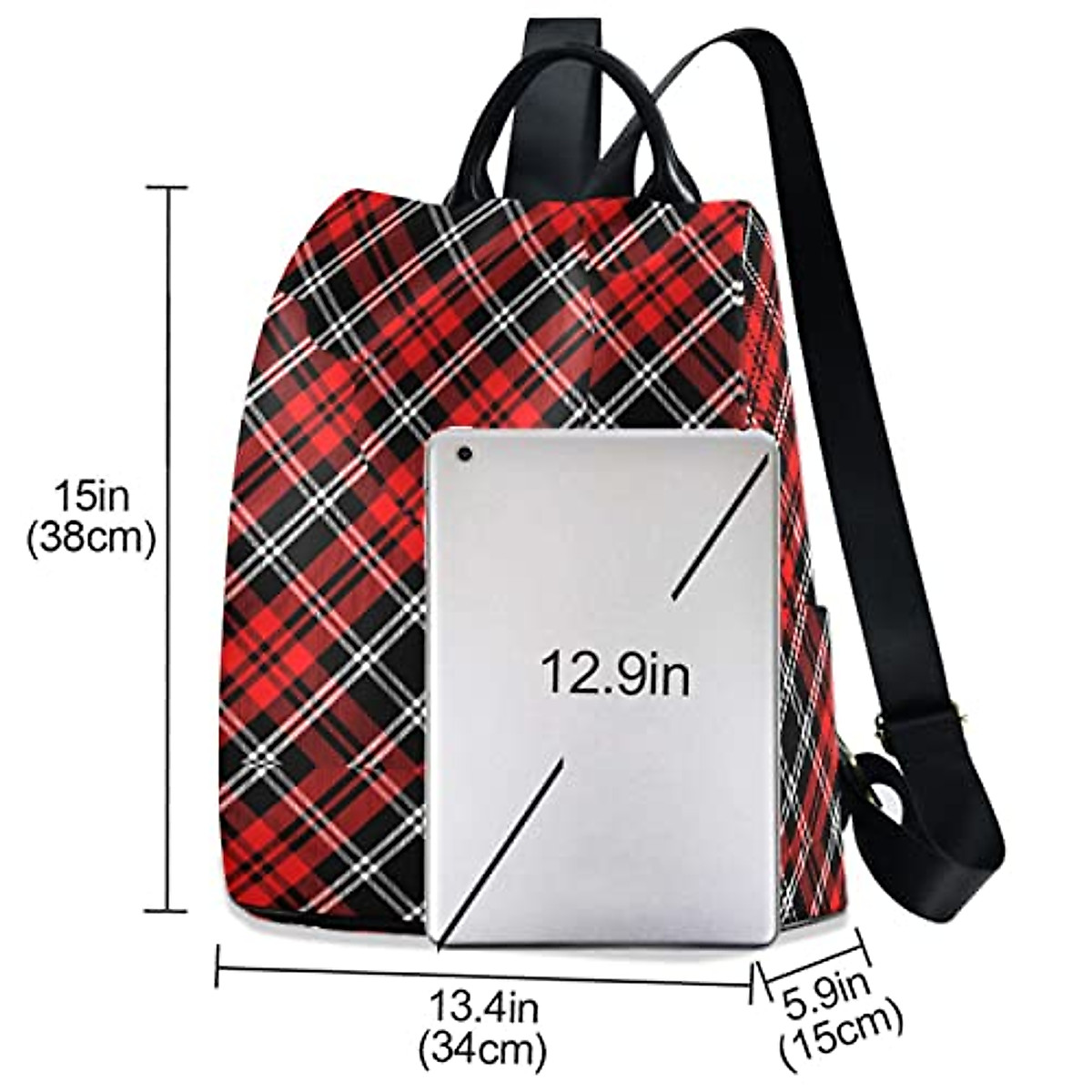 MNSRUU Women Backpack Purse Plaid Red Black Backpack for Women Anti-theft Shoulder Bag Carry On Backpack Lightweight Rucksack Fashion Travel Ladies Bags