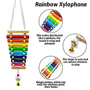 Hamiledyi Chicken Swing for Coop, 4 PCS Colorful Chick Hanging Swing Toys with Xylophone Vegetable String Bag Fruit Skewer, Chicken Coop Accessories for Chicks Macaw Parrots Birds