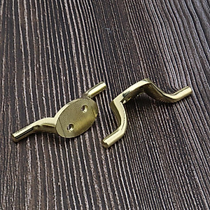 SING F LTD 10PCS Cleat Hooks for Clothesline Washing Line Flagpole Boat Awning Curtain Blind Cord with 20PCS Screws and 20PCS Expansion Nuts Hardware Golden Zinc Alloy