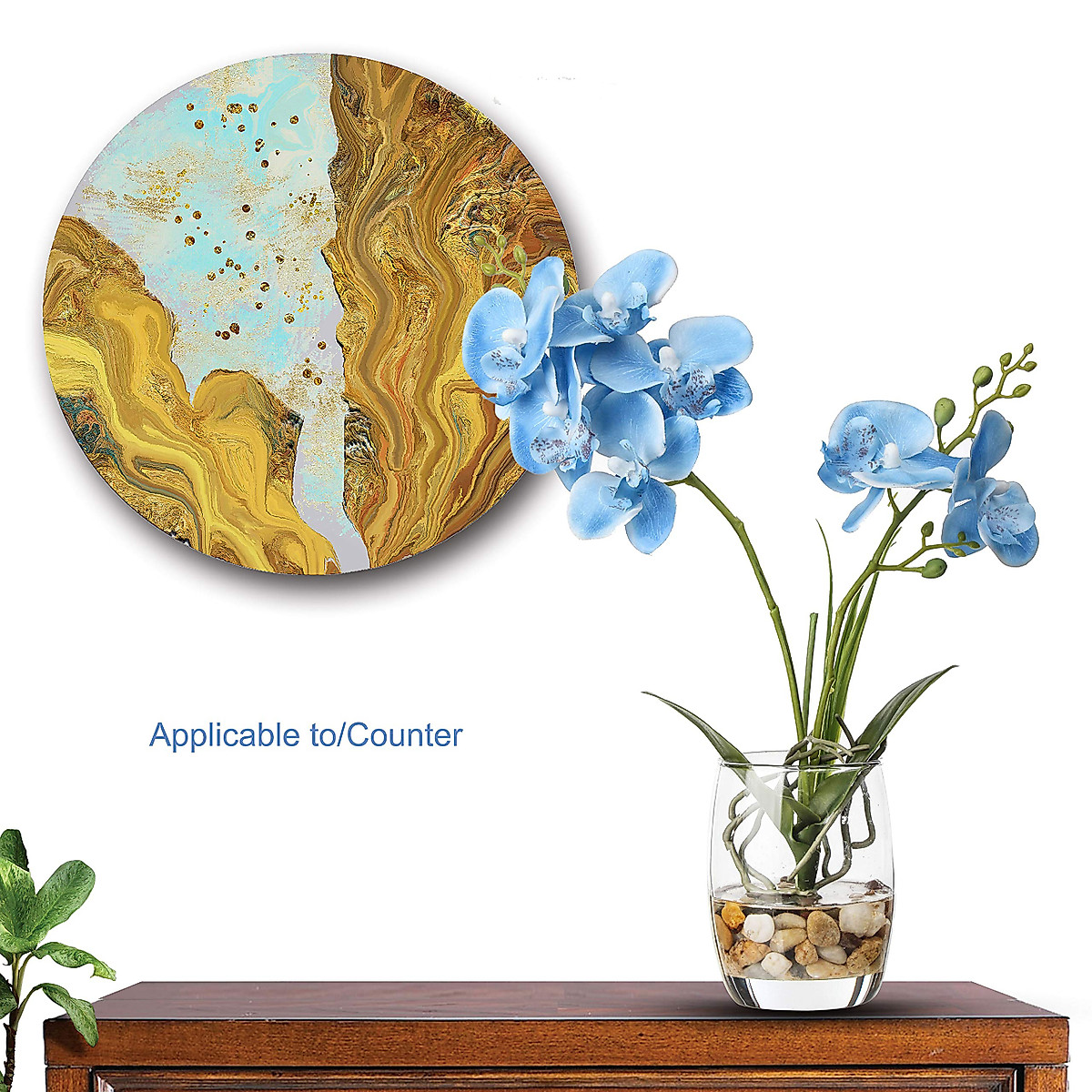 Jusdreen 1 Pcs Glass Vase Artificial Orchid Flower Bonsai Vivid Phalaenopsis Flowers Potting for Home Office Décor,Table Centerpiece Room Decorations 14.5 INCH (Glass Vase/Blue Orchid)