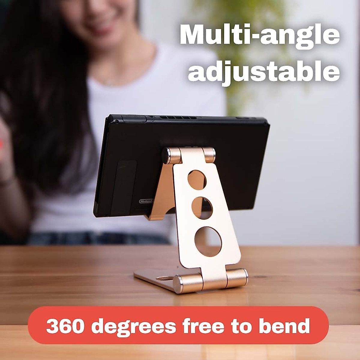 GAME'NIR Multi-Angle Adjustable Compact Metal Foldable Holder Stand for Nintendo Switch, iPad, iPhone, Samsung Galaxy, Google Nexus, Switch Stand, tablet stand holder, Mobile phone holder stand, BLACK