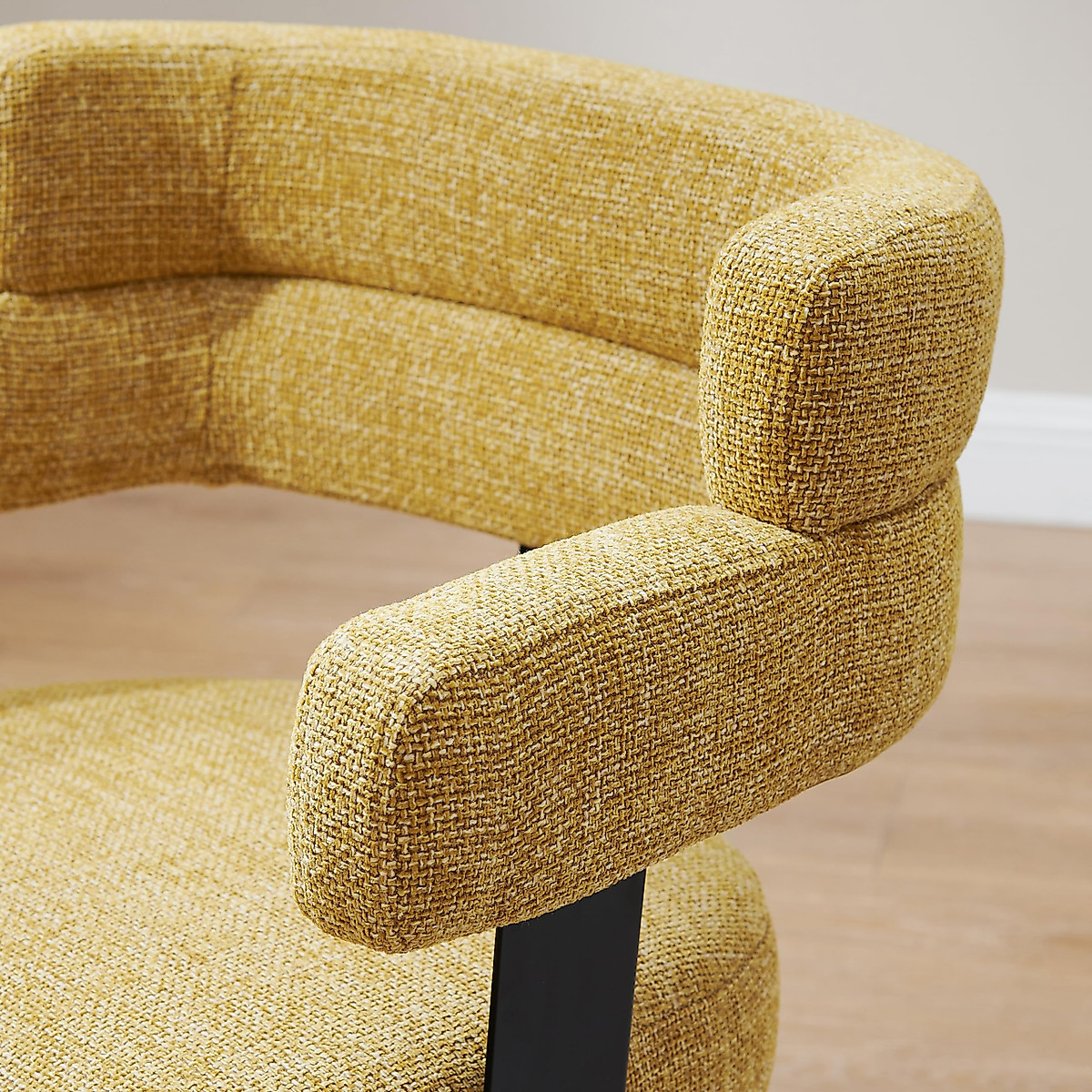 Art Leon Mid Century Modern Chair - Home Office Desk Chair No Wheels, Swivel Accent Chair with Oak Wood Legs, OTE Fabric Upholstered Side Arm Chair for Living Room Bedroom, Yellow