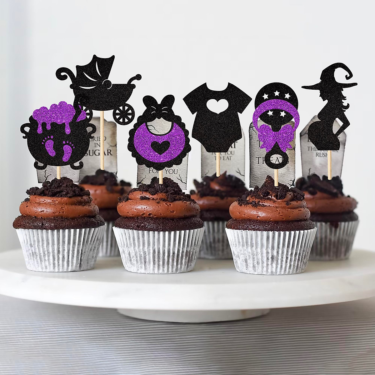 24 Pack Halloween Baby Shower Cupcake Toppers A Baby Is Brewing Cupcake Picks Witch Pregnant Women Halloween Gneder Reveal Cupcake Decorations Party Supplies Black Pink