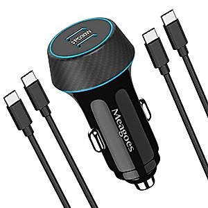 Meagoes Dual 30W USB C Car Charger, Super Fast Charging Compatible for Samsung Galaxy S23 Plus/Ultra/S22/S21/S20 FE/Note 20/10/Google Pixel 7, Cigarette Lighter Phone Adapter - 2X 3.3ft Type C Cord