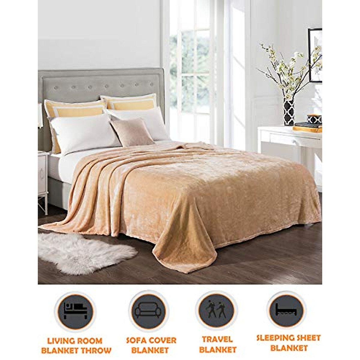 Elegant Comfort Luxury Velvety Softness Fuzzy Plush Micro-Velour Ultra-Soft Blanket, King/California King, Cream-Beige