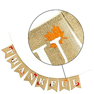 Whaline Thankful Burlap Banner with Rustic Autumn Maple Leaves Thanksgiving Day Decorations Garland Fall Harvest Home Decor Mantel Fireplace Wall Hanging