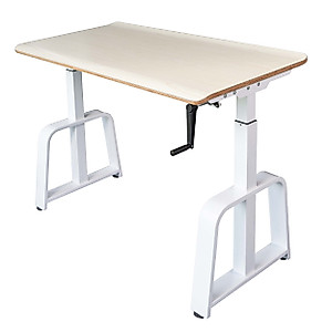 Stand Up Desk Store Crank Adjustable Ergonomic Standing Desk (White Frame/Antique Birch Desktop, 48” Wide)
