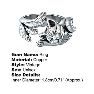 MenglisishiYsRL Exquisite Jewelry Ring Love Rings Vintage Unisex Sleeping Cats Silver Plated Opening Finger Ring Jewelry Gift Wedding Band Best Gifts for Love with Valentine's Day - Silver Black