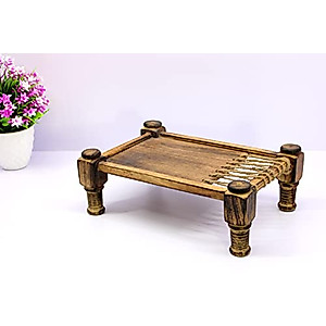 eSplanade Cot Charpai Khaat Serving Platter Tableware Serve-Ware for Home and Kitchen | Wood - 11.5" Inches - Brown