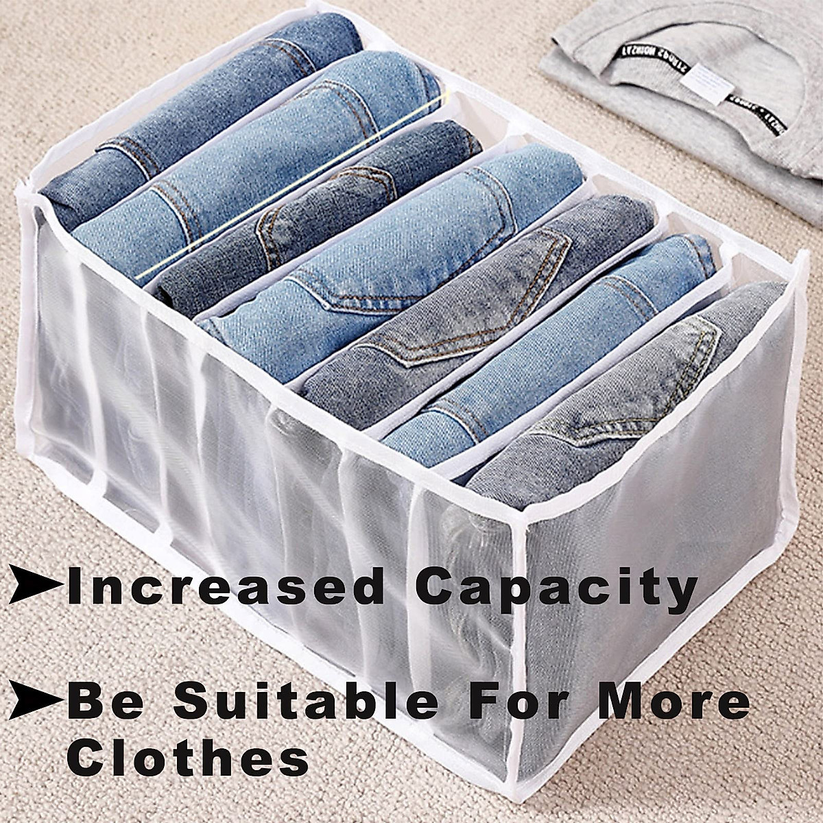 DINBLEX Wardrobe Clothes Organizer 3 Pack, Drawer Organizers For Clothing, Pants Organizer, Clothes Organizer For Folded Clothes, Drawer Organizer Clothes For Jeans(2x7Grids Jeans + 1x7Grids Legging)