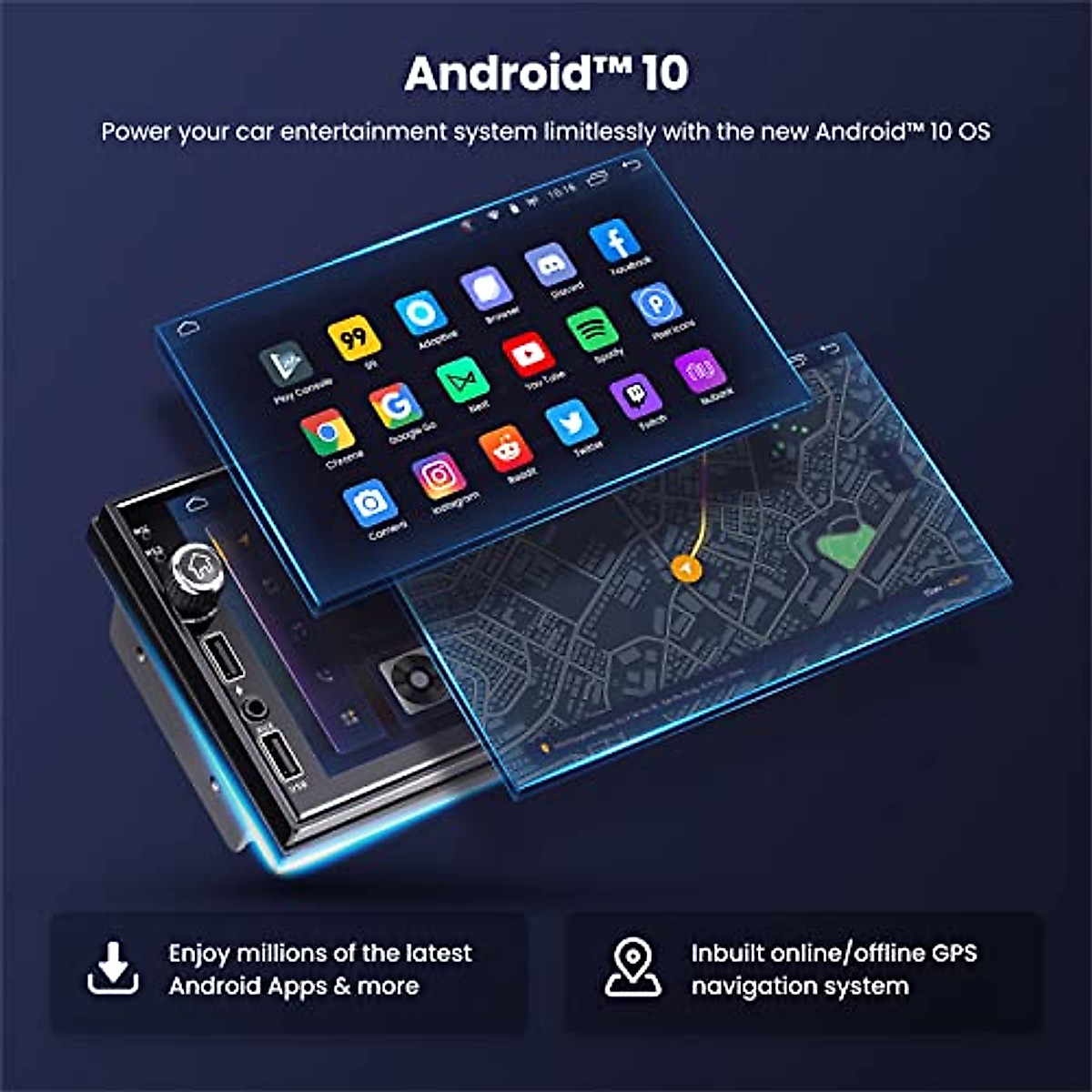 maXpeedingrods Android Double Din Car Stereo Radio with Wireless Apple CarPlay & Android Auto, 7 Inch HD Touch Screen in-Dash GPS Navigation Head Unit, Bluetooth, MirrorLink, Wi-Fi, Dual MIC, 2G+32G