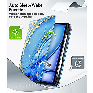 ZoneFoker Case for iPad Air 11-inch M2 (2024), iPad Air 5th/4th Generation 10.9'' (2022/2020), iPad Pro 11 (4th/3rd/2nd/1st Gen), Multi-Angle Stand Leather Cover with Pencil Holder&Pocket, Marble Blue