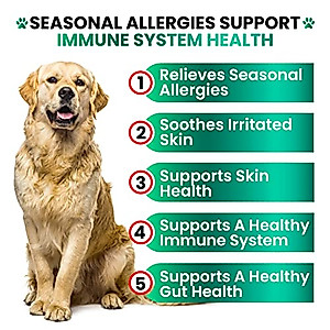 Dog Allergy Relief Chews - Dog Itch Relief - Probiotics, Omega 3 Fish Oil + Colostrum - Itchy Skin Relief - Seasonal Allergies - Anti Itch Support & Hot Spots - Immune Health Supplement - Made in USA