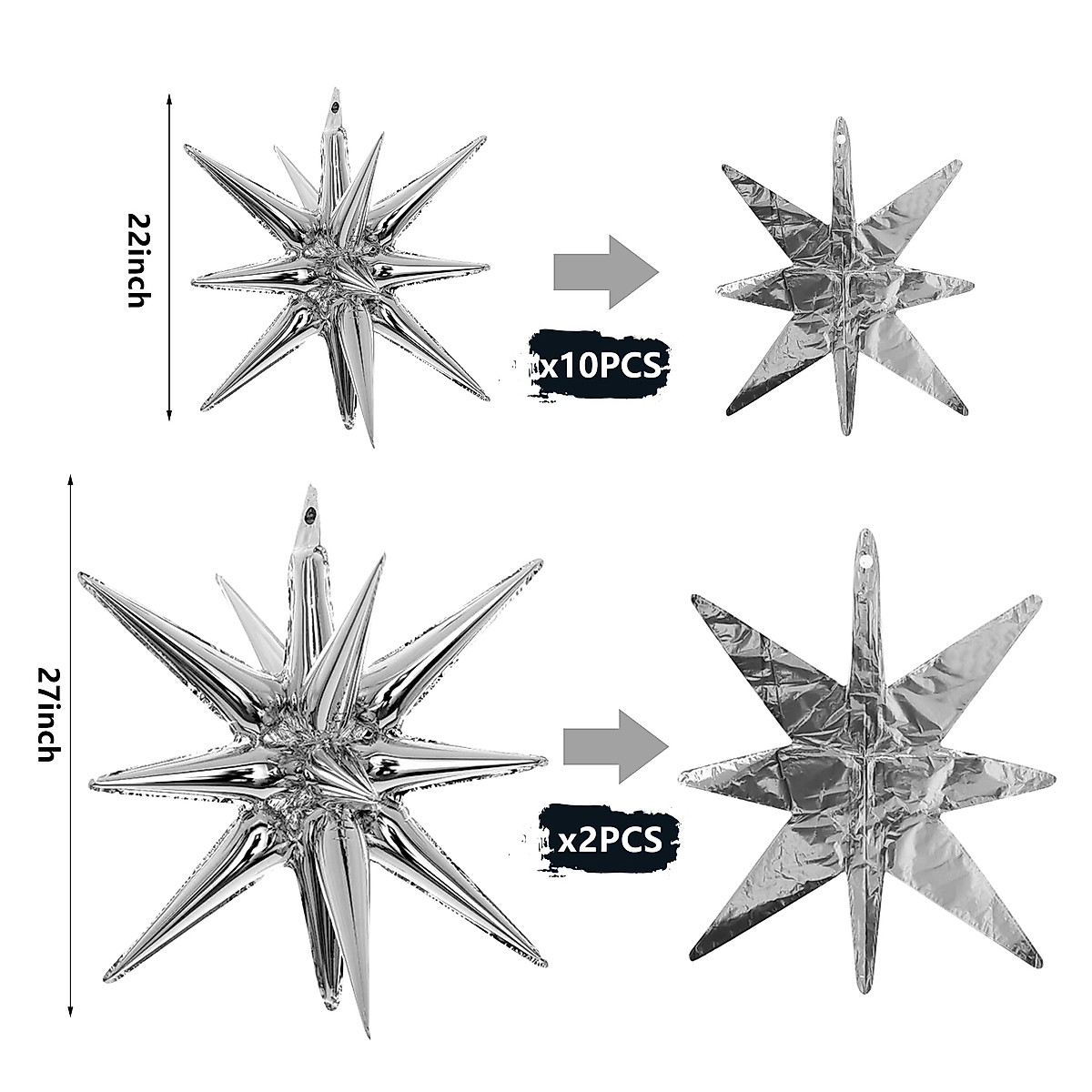 12 PCS Star Balloons Foil Star Balloons Large Silver Explosion Star Aluminum Foil Balloons for Birthday Wedding Baby Shower Bachelorette Party Disco Party Decorations Supplies