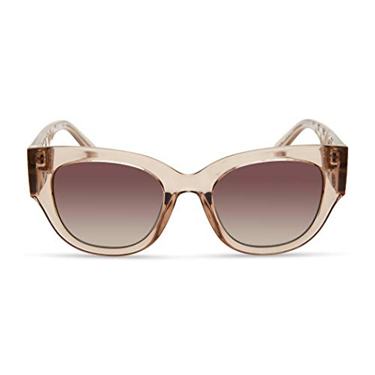 GUESS Women's Trendy Peony Pattern Accent Butterfly Sunglasses, Shiny Beige/Gradient Brown, 50mm