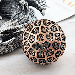 100 Sided Dice Metal Hollow D100 DND Dungeons and Dragons Gifts D&D RPG Polyhedral Games Dice Accessories Large Giant Pathfinder Roleplaying MTG Dice Bring a Black Leather Bag, red Copper