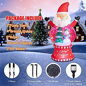 WONDER GARDEN Christmas Inflatable Blow Up Santa Claus with Build-in Rotating LEDs Inflatables for Holiday Party Xmas Lawn Garden Yard Decorations