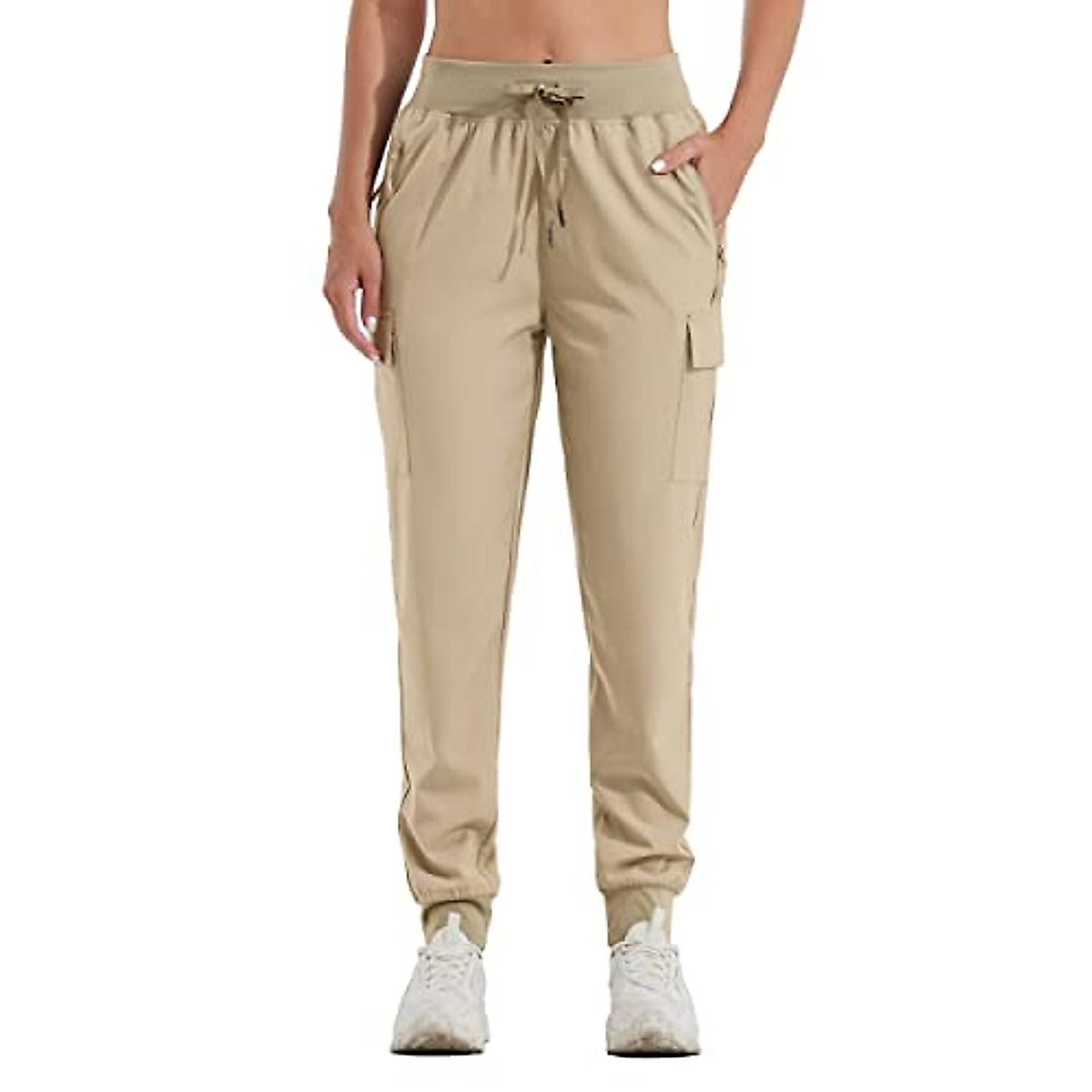 Willit Women's Cargo Hiking Pants Lightweight Athletic Outdoor Travel Joggers Quick Dry Workout Pants Water Resistant Light Khaki M