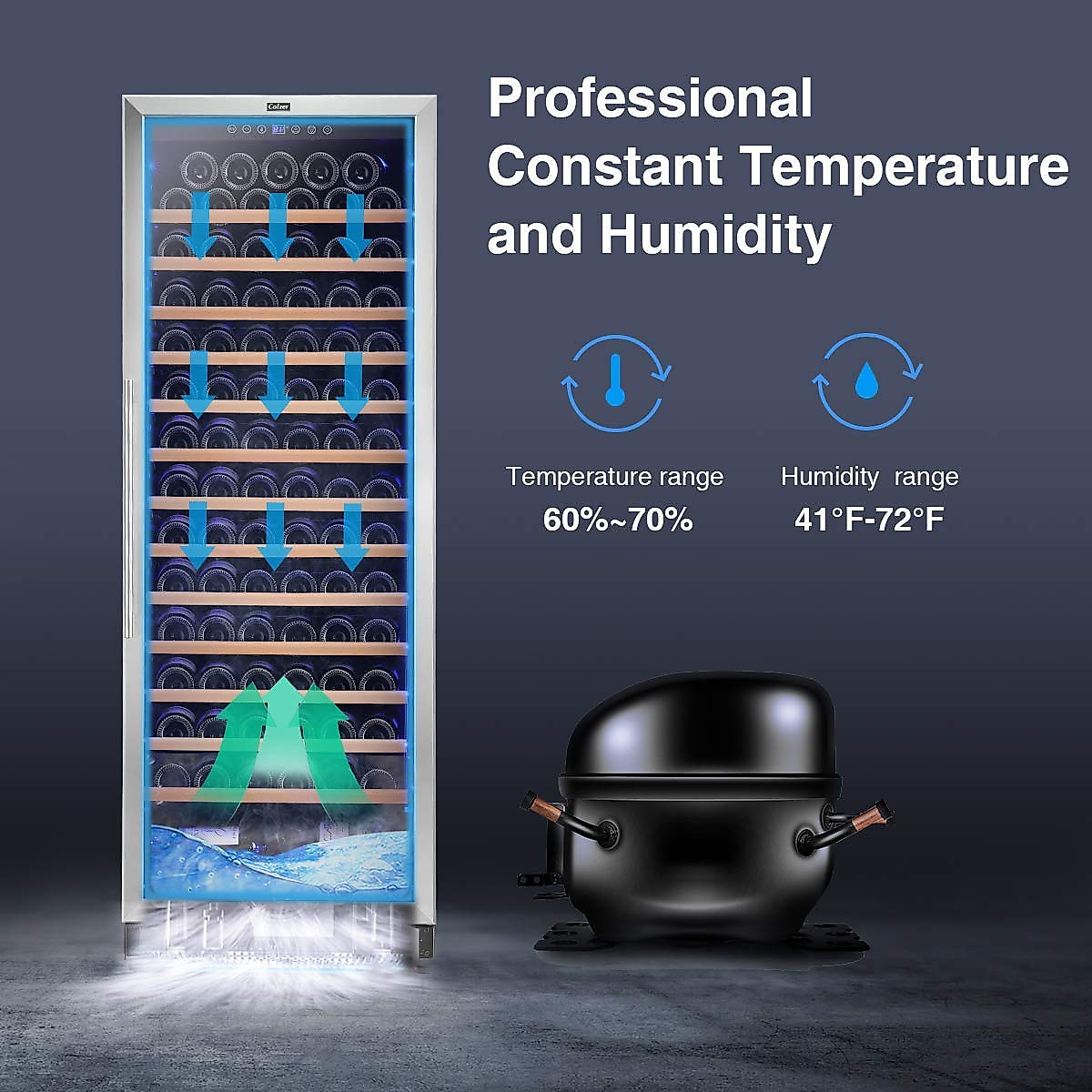 COLZER 24 Inch Wine Cooler Refrigerators,154 Bottle Fast Cooling Low Noise No Fog Wine Fridge with Professional Compressor Stainless Steel,Digital Temperature Control Built-in Freestanding