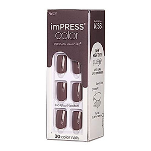 KISS imPRESS No Glue Mani Press On Nails, Color, 'Try Gray', Gray, Short Size, Squoval Shape, Includes 30 Nails, Prep Pad, Instructions Sheet, 1 Manicure Stick, 1 Mini File
