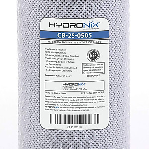 Hydronix CB-25-0505 NSF Coconut Activated Carbon Block Water Filter, 2.5" x 5" - 5 Micron