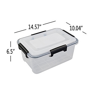 Morcte 6-Pack Clear Storage Box with Gasket Seal Lid, 12 Quart Plastic Gasket Box with Tight Latch and Seal, Stackable Nestable Tote Tub