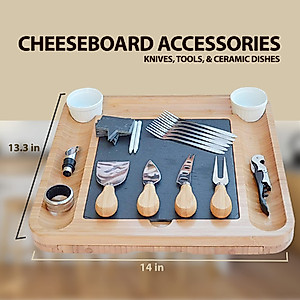 Cotswold Homeware Co Cheese Board Set - Wooden Serving Platter, Cheese Cutting Board & Cheese Knife Set, Charcuterie Accessories, Unique for Housewarming, Party Hosting Essentials