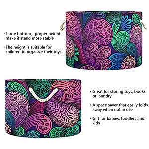 ALAZA Rainbow Paisley Indian Ethnic Storage Basket Gift Baskets Large Collapsible Laundry Hamper with Handle, 20x20x14 in