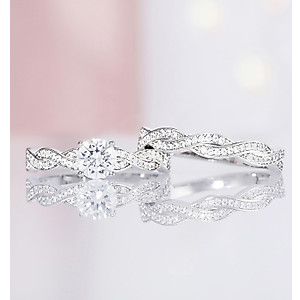 TIGRADE 1CT Wedding Band for Women CZ Bridal Ring Sets Cubic Zirconia Engagement Ring Twisted Unlimited Set Size 4-12,Size 10