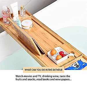 ZLXDP Bathtub Serving Tray Bath Bridge Useful Storage Rack Shelf Telescopic Tablet Holder for Bathroom Home