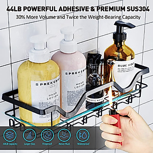5 Pack Bathroom Shower Caddy Shelf Organizer, with Toothbrush/Soap Dishes/Hair Dryer Holder, No Drilling Wall Mount Adhesive Shelf for Inside Shower, SUS304 Storage Organizer Accessories (Black)