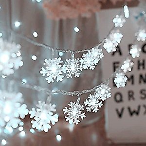 19.6 ft 40 LED White Snowflake String Lights Battery Powered Christmas Indoor Decorations, Waterproof Fairy Lights for Xmas Tree Garden Patio Bedroom Party Decor